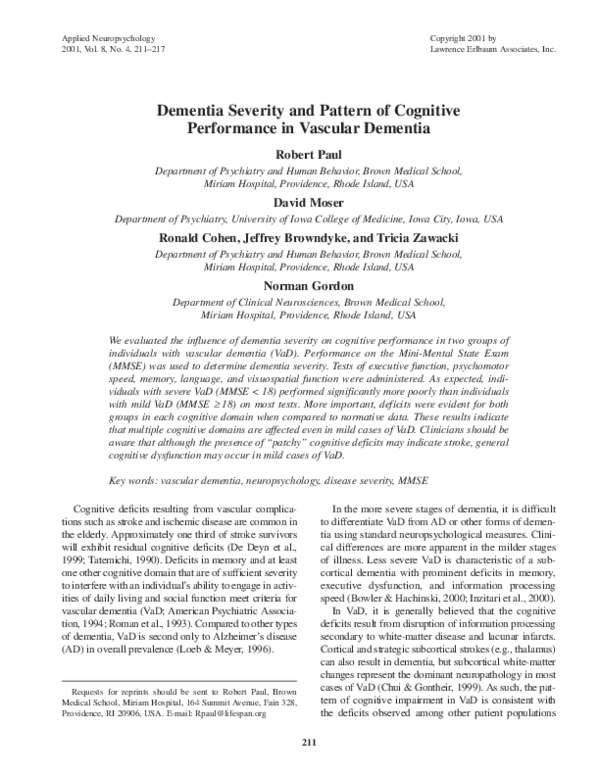 (PDF) Dementia Severity and Pattern of Cognitive Performance in ...