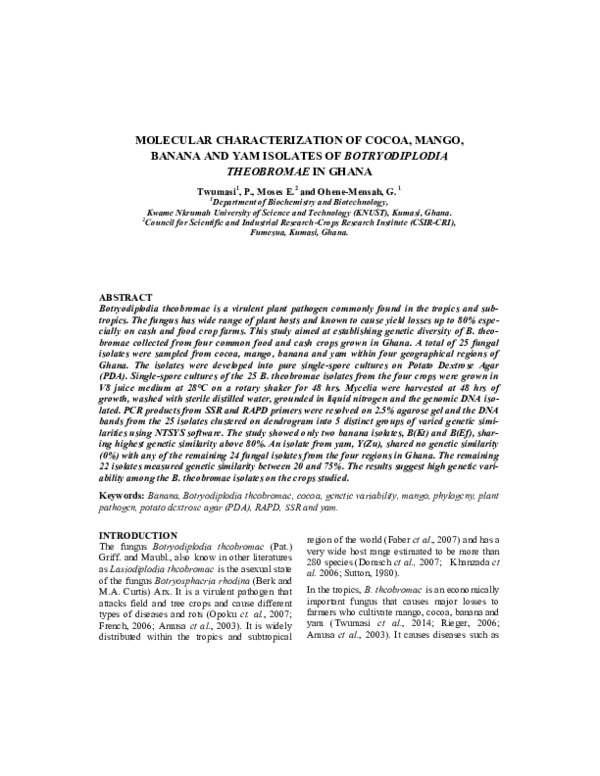 (PDF) Molecular Characterization of Cocoa, Mango, Banana and Yam ...