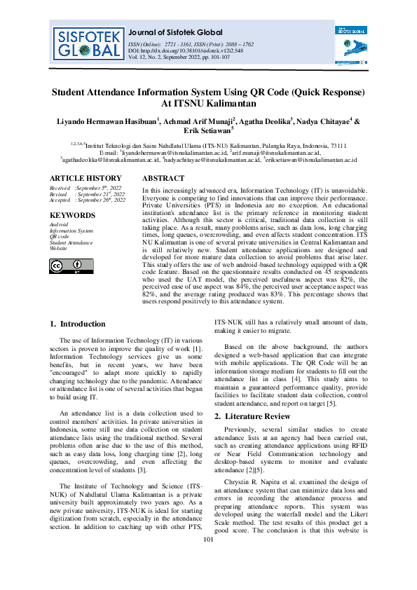 (PDF) Student Attendance Information System Using QR Code (Quick ...