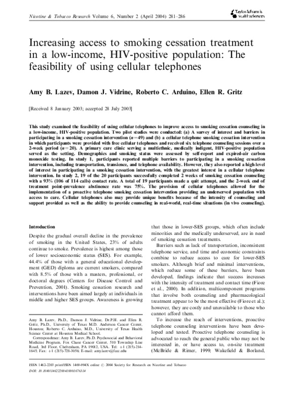 (PDF) Increasing access to smoking cessation treatment in a low-income ...