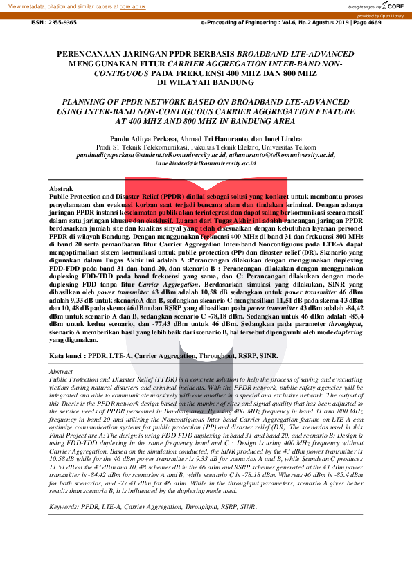 Perencanaan Jaringan PPDR Berbasis Broadband Lte-Advanced Menggunakan Fitur Carrier Aggregation ...
