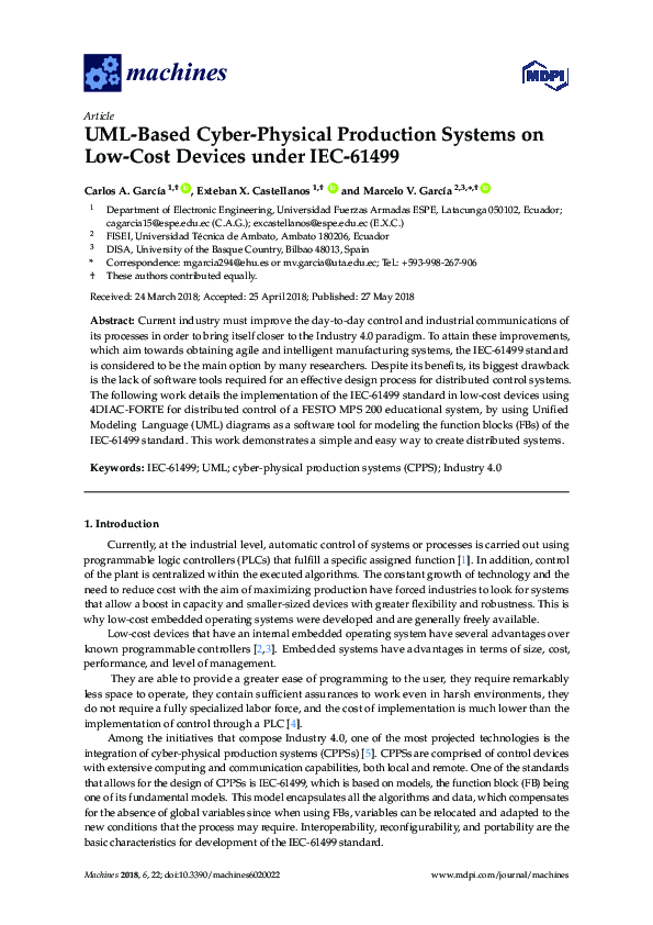 (PDF) UML-Based Cyber-Physical Production Systems on Low-Cost Devices under IEC-61499