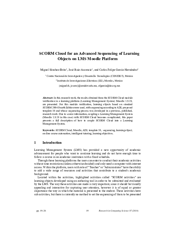 (PDF) SCORM Cloud for an Advanced Sequencing of Learning Objects on LMS ...