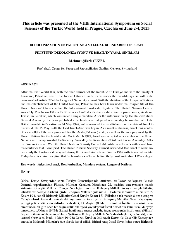 (PDF) DECOLONIZATION OF PALESTINE AND LEGAL BOUNDARIES OF ISRAEL