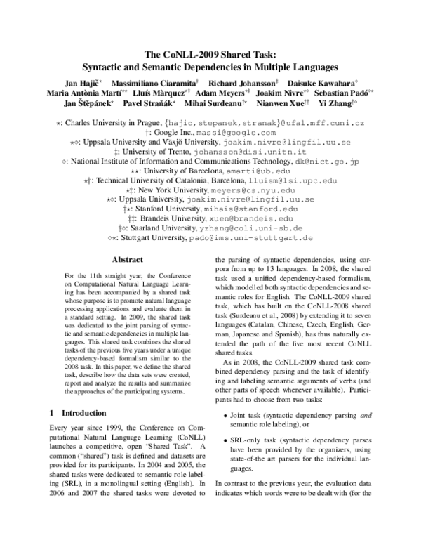 (PDF) The CoNLL-2009 shared task (PDF) The CoNLL-2009 shared task
