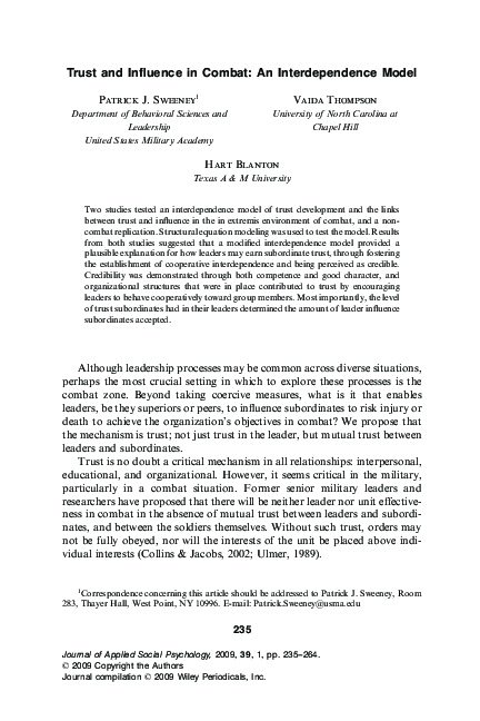(PDF) Trust and Influence in Combat: An Interdependence Model