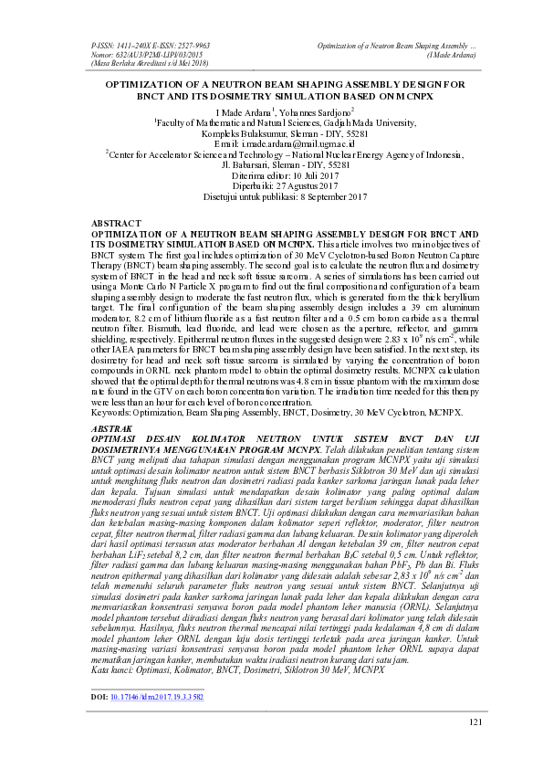 (PDF) Optimization of a Neutron Beam Shaping Assembly Design for BNCT and Its Dosimetry ...