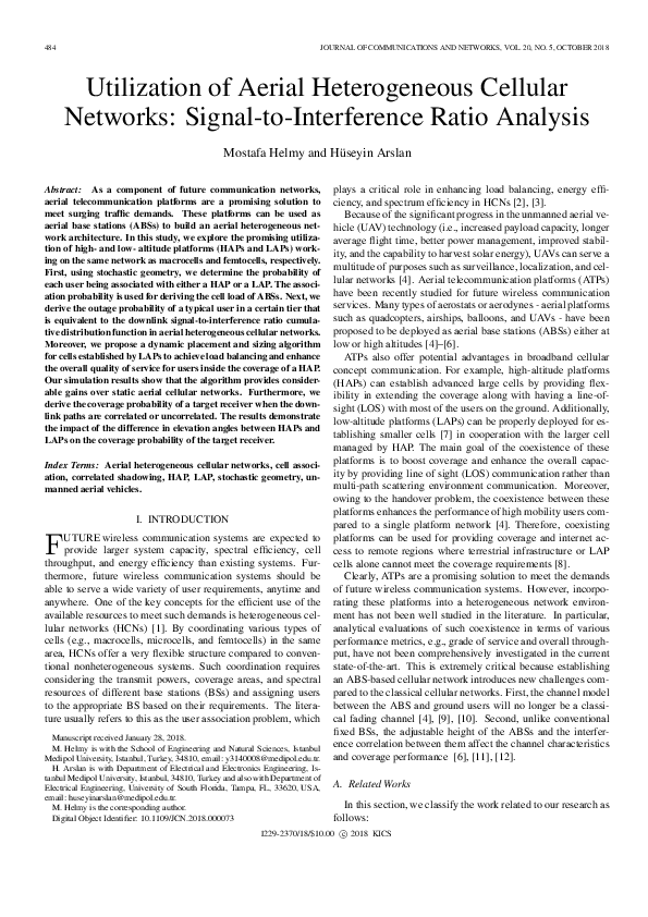 (PDF) Utilization of aerial heterogeneous cellular networks: Signal-to-interference ratio analysis