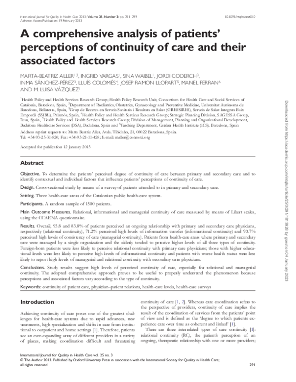 (PDF) A comprehensive analysis of patients' perceptions of continuity ...