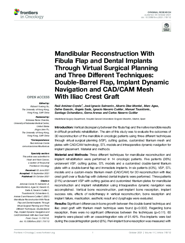 (PDF) Mandibular Reconstruction With Fibula Flap and Dental Implants ...