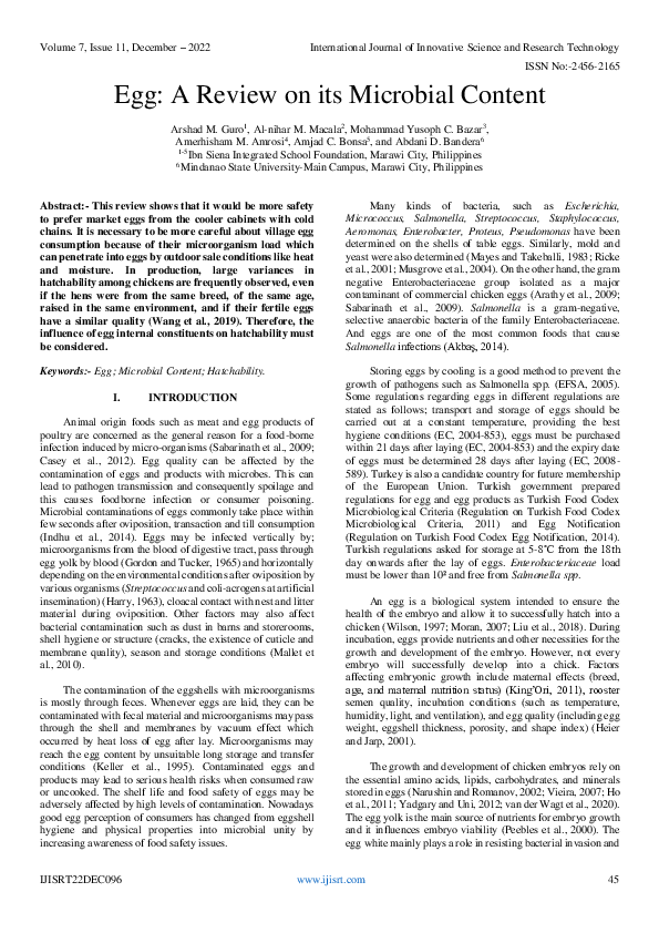 (PDF) Egg: A Review on its Microbial Content