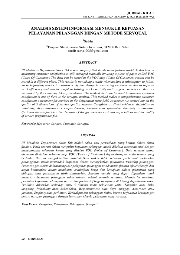 (PDF) Analisis Sistem Informasi Mengukur Kepuasan Pelayanan Pelanggan Dengan Metode Servqual