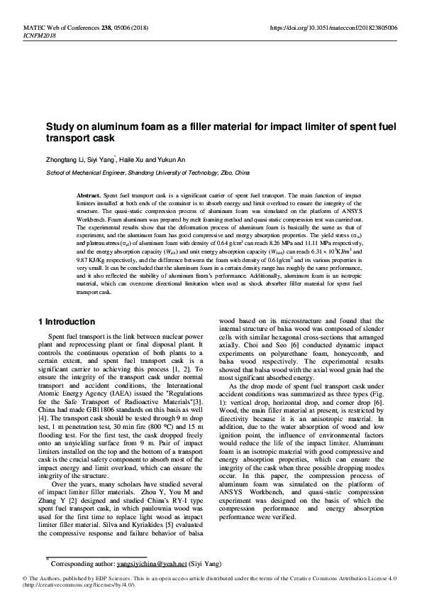 (PDF) Study on aluminum foam as a filler material for impact limiter of ...