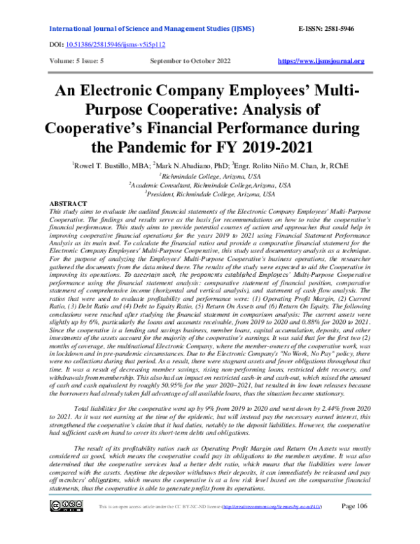 (PDF) An Electronic Company Employees’ Multi-Purpose Cooperative: Analysis of Cooperative’s ...