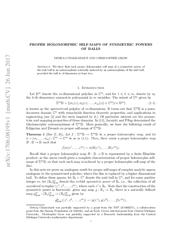 (PDF) Proper holomorphic self-maps of symmetric powers of balls