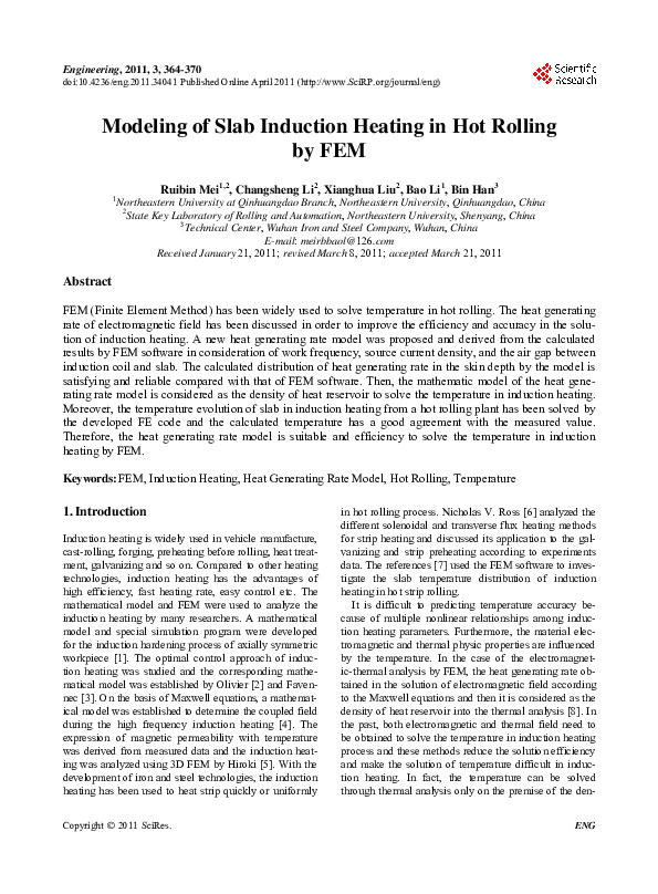 (PDF) Modeling of Slab Induction Heating in Hot Rolling by FEM