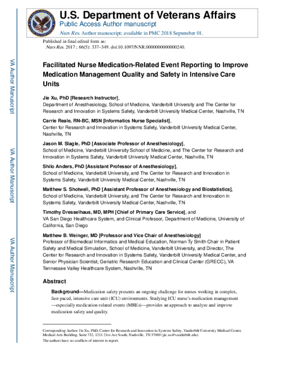 (PDF) Facilitated Nurse Medication-Related Event Reporting to Improve ...