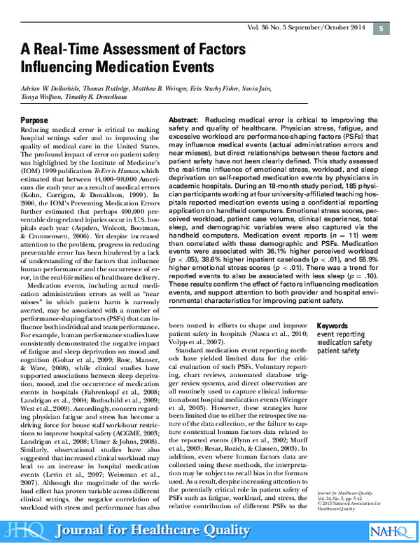 (PDF) A Real-Time Assessment of Factors Influencing Medication Events