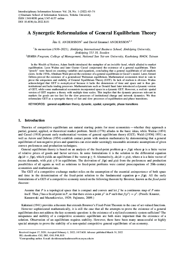 (PDF) A Synergetic Reformulation of General Equilibrium Theory