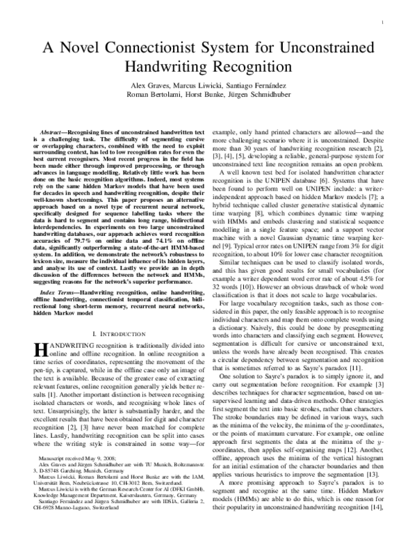 (PDF) A Novel Connectionist System for Unconstrained Handwriting Recognition