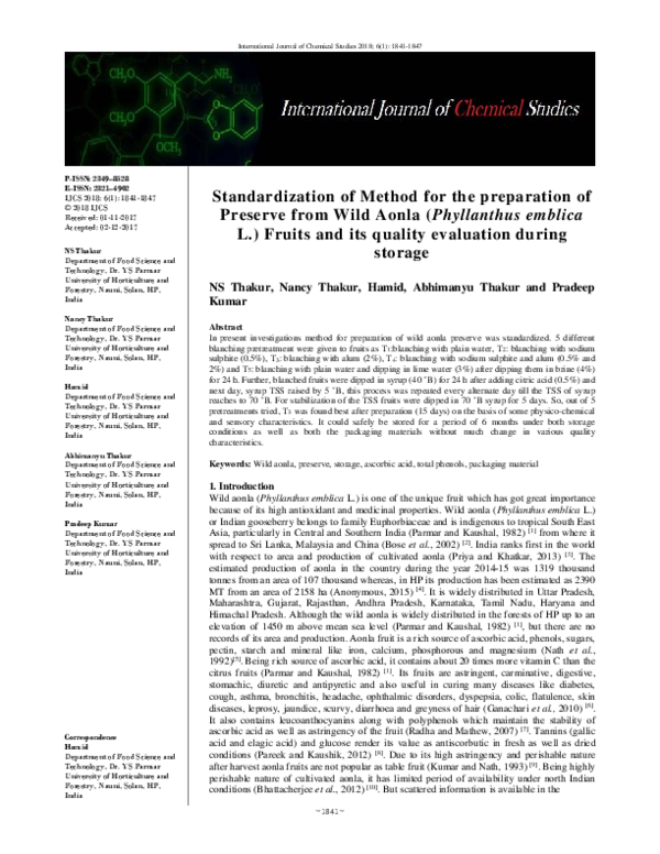 (PDF) Method Standardization for Wild Aonla Preserve Preparation