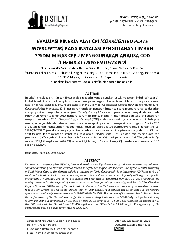 (PDF) Evaluasi Kinerja Alat Cpi (Corrugated Plate Interceptor) Pada ...