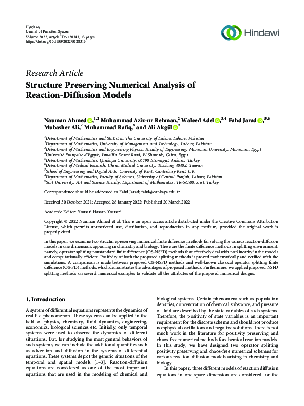 (PDF) Structure Preserving Numerical Analysis of Reaction-Diffusion Models (PDF) Structure Preserving Numerical Analysis of Reaction-Diffusion Models
