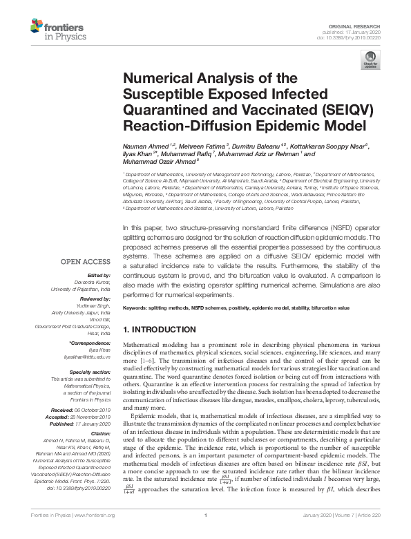(PDF) Numerical Analysis of the Susceptible Exposed Infected Quarantined and Vaccinated (SEIQV ...