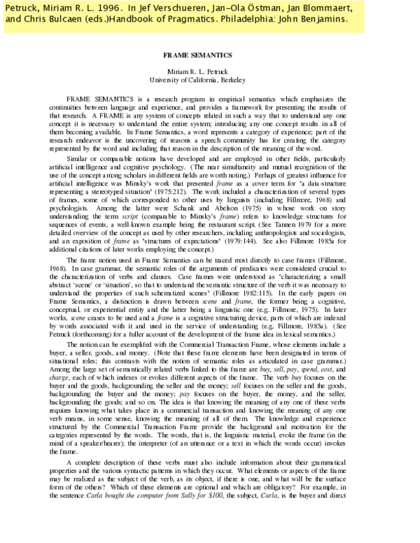 (PDF) Frame Semantics (1996)