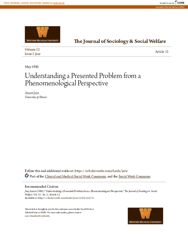 (PDF) Understanding a Presented Problem from a Phenomenological Perspective
