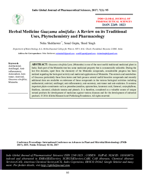 (PDF) Guazuma ulmifolia: A Review on its Traditional uses ...