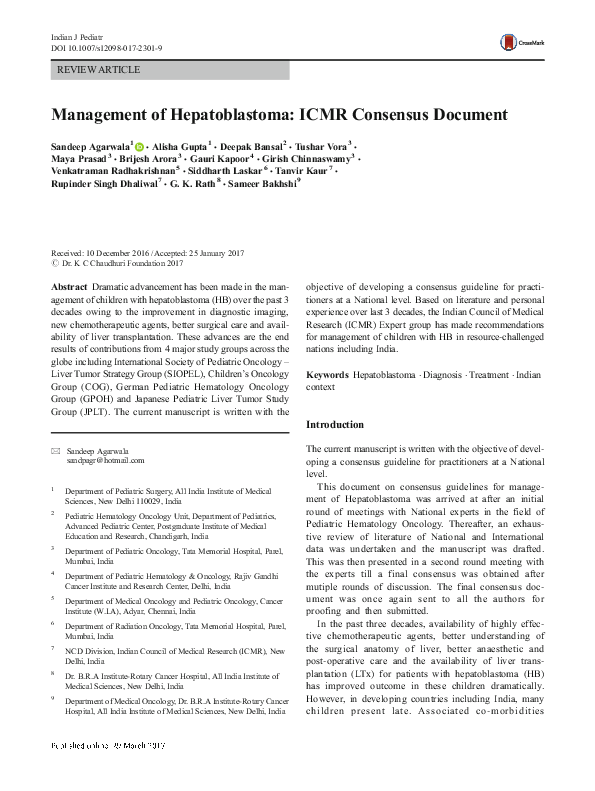 (PDF) Management of Hepatoblastoma: ICMR Consensus Document