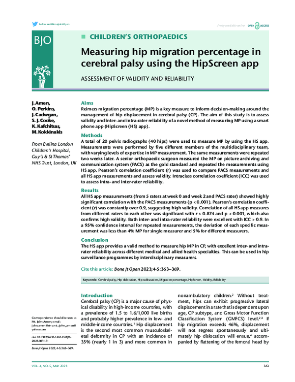 (PDF) Measuring hip migration percentage in cerebral palsy using the ...