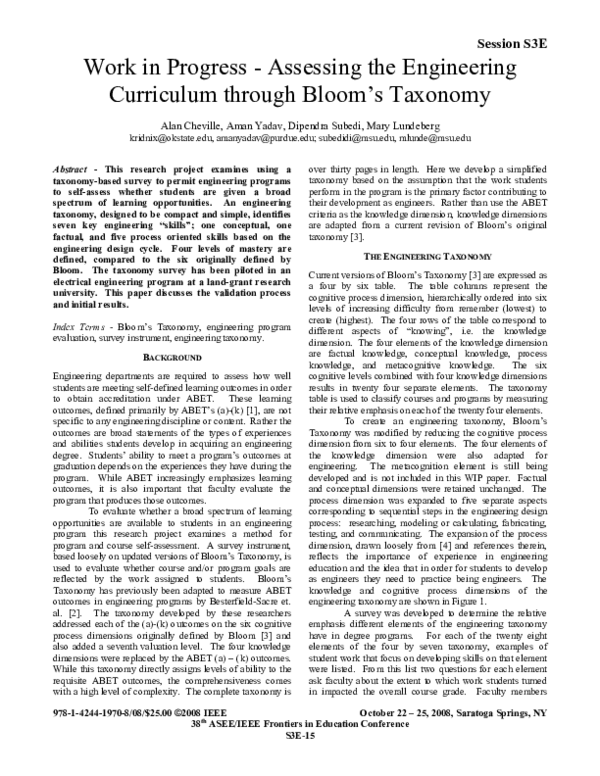 (PDF) Work in progress - assessing the engineering curriculum through ...