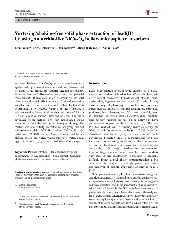 (PDF) Vortexing/shaking-free solid phase extraction of lead(II) by ...