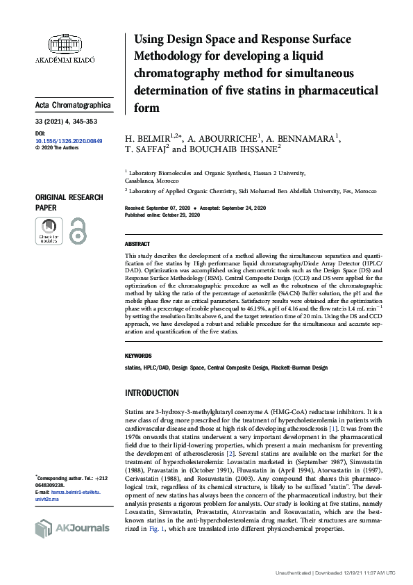 (PDF) Using Design Space and Response Surface Methodology for developing a liquid chromatography ...