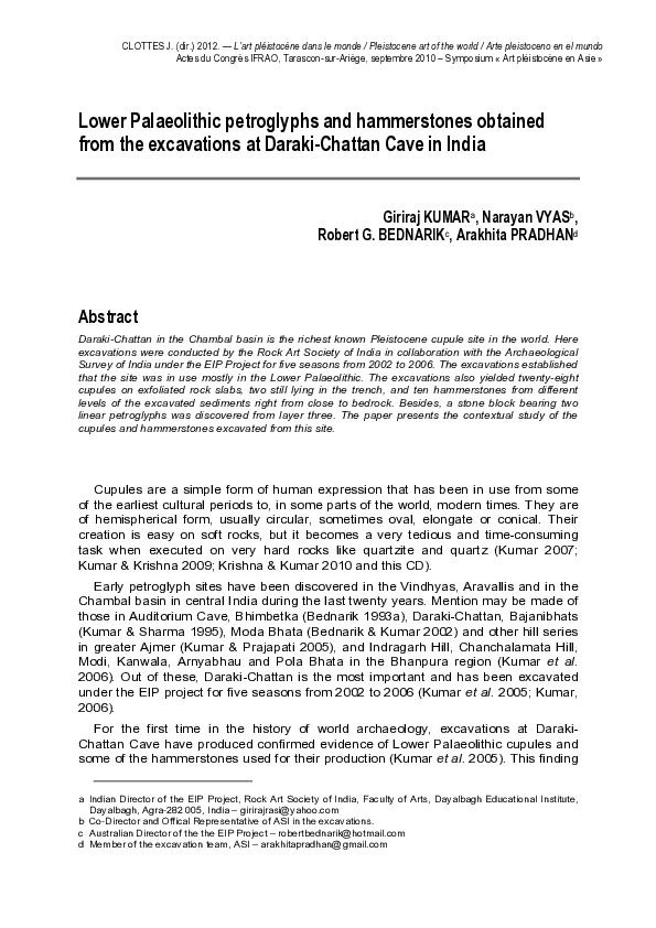 (PDF) Lower Palaeolithic petroglyphs and hammerstones obtained from the ...