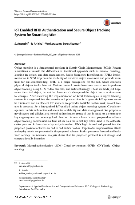 Pdf Iot Enabled Rfid Authentication And Secure Object Tracking System