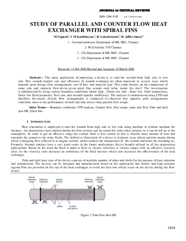 (PDF) Study of Parallel and Counter Flow Heat Exchanger with Spiral Fins