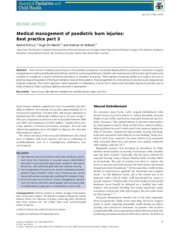 (PDF) Medical management of paediatric burn injuries: Best practice part 2