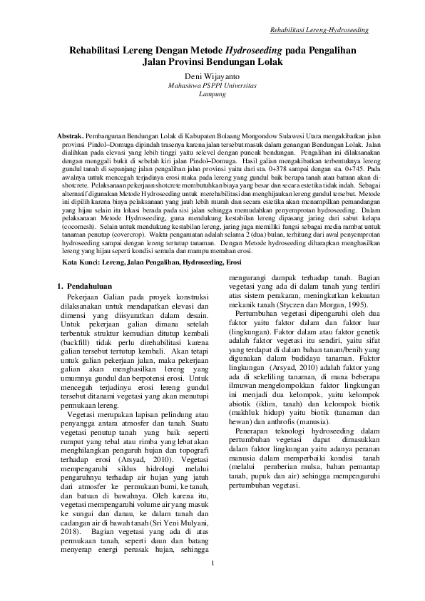 (PDF) Rehabilitasi Lereng Dengan Metode Hydroseeding pada Pengalihan ...