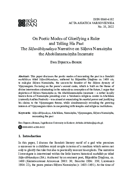 (PDF) Dębicka-Borek E., 'On Poetic Modes of Glorifying a Ruler and ...