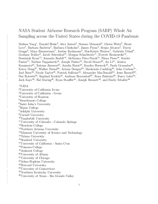 (PDF) NASA Student Airborne Research Program (SARP) Whole Air Sampling ...