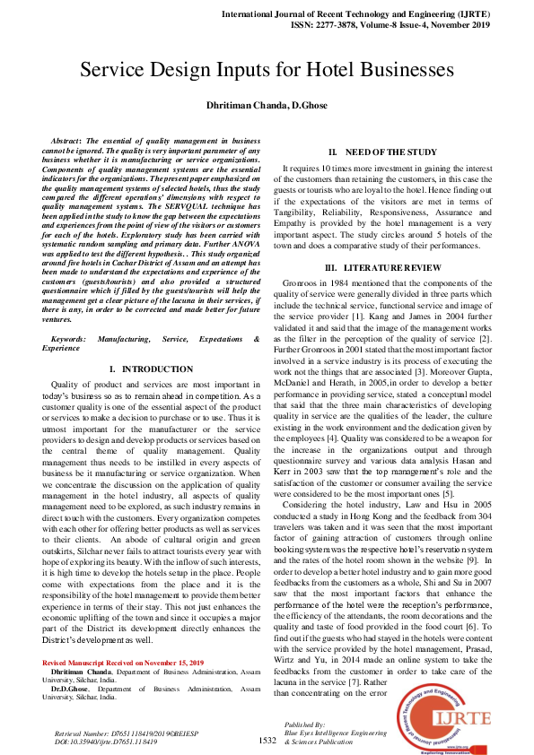 (PDF) Service Design Inputs for Hotel Businesses