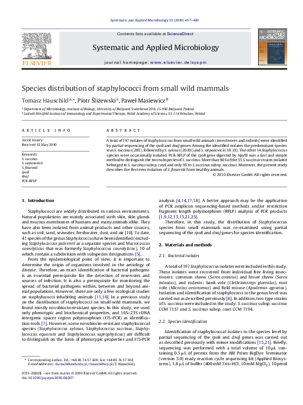 (PDF) Species distribution of staphylococci from small wild mammals