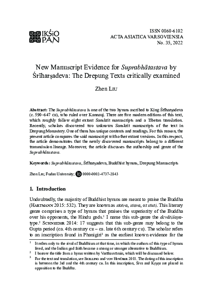 (PDF) Liu Z., 'New Manuscript Evidence for Suprabhātastava by ...
