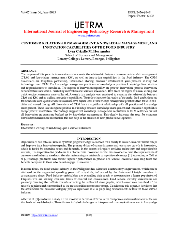 (PDF) CUSTOMER RELATIONSHIP MANAGEMENT, KNOWLEDGE MANAGEMENT, AND ...