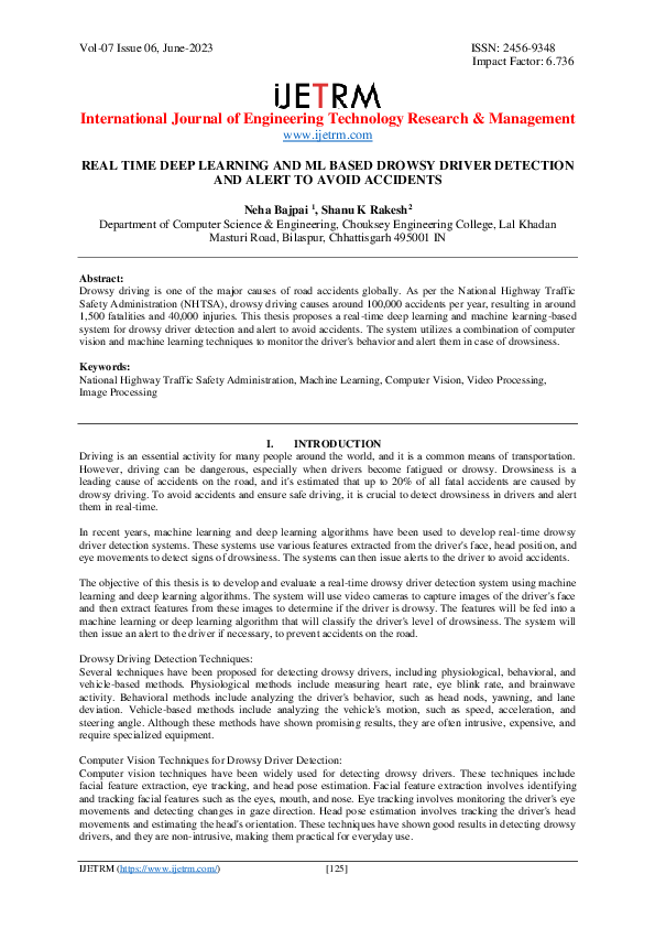 Pdf Real Time Deep Learning And Ml Based Drowsy Driver Detection And