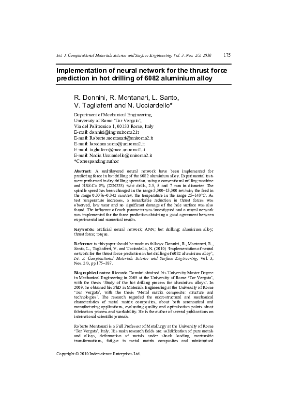 (PDF) Implementation of neural network for the thrust force prediction in hot drilling of 6082 ...