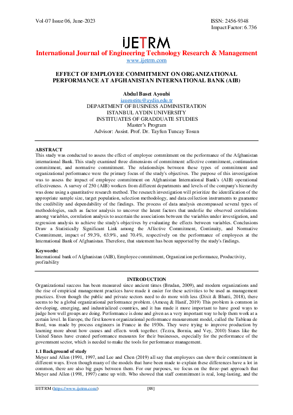 (PDF) EFFECT OF EMPLOYEE COMMITMENT ON ORGANIZATIONAL PERFORMANCE AT AFGHANISTAN INTERNATIONAL ...